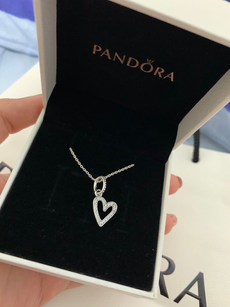 Pandora sparkling freehand heart pendent necklace, Women's Fashion ...