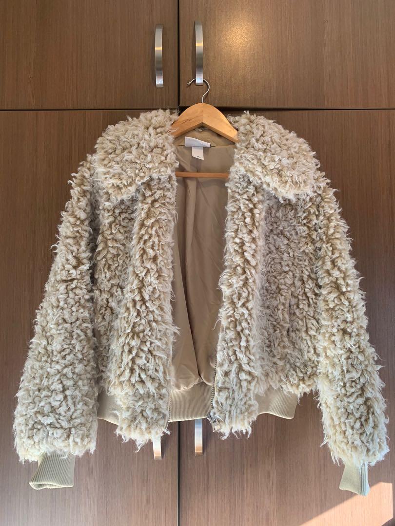 Monki Zip Front Teddy Jacket in Off White, Women's Fashion, Coats ...