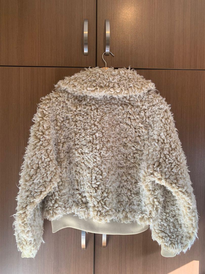 Monki Zip Front Teddy Jacket in Off White, Women's Fashion, Coats ...