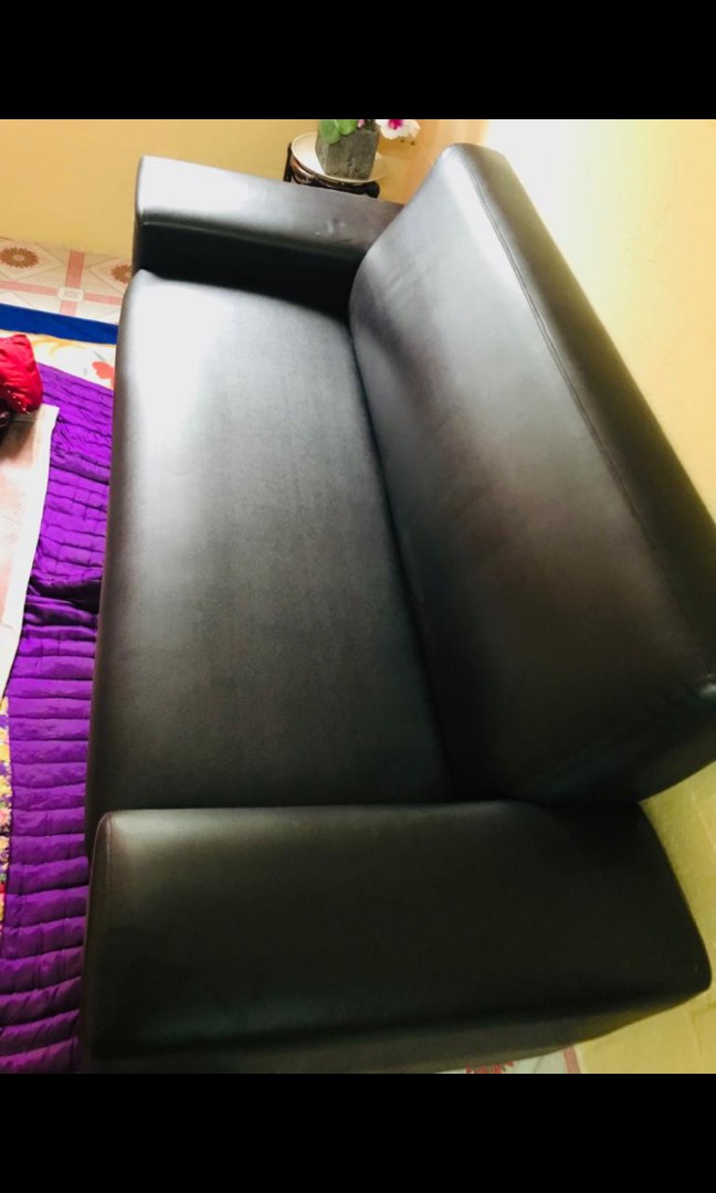 Sofa 3 seater leather-pvc, Furniture & Home Living, Furniture, Sofas on Carousell