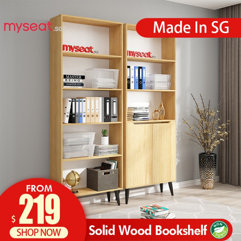 MYSEAT.sg BEEL Solid Wood Bookshelf, Furniture, Shelves & Drawers on Carousell