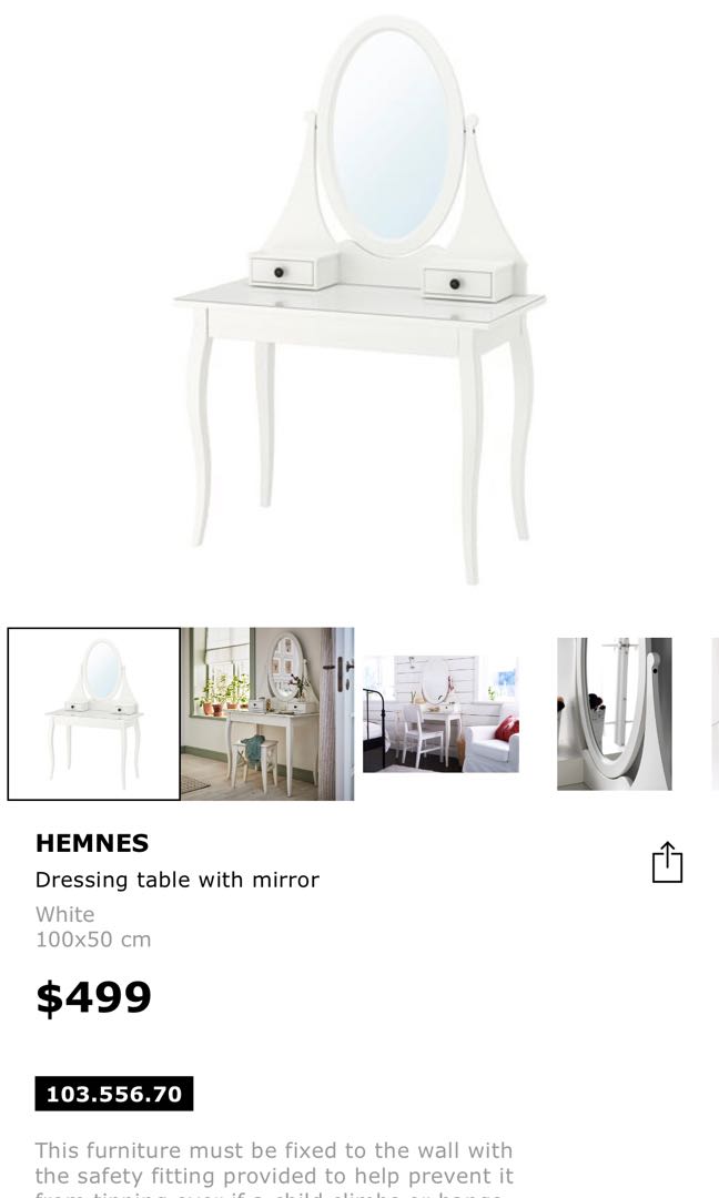 Hemnes Dressing Table with mirror - White, Furniture & Home Living ...