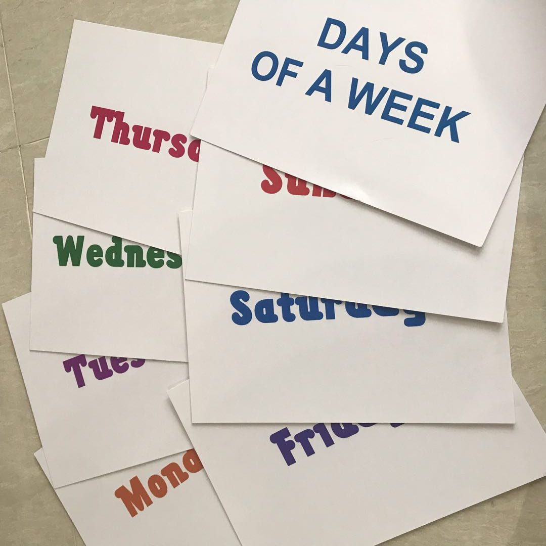 PL Flash Cards A4 - Days of Week - English & Chinese, Hobbies & Toys ...