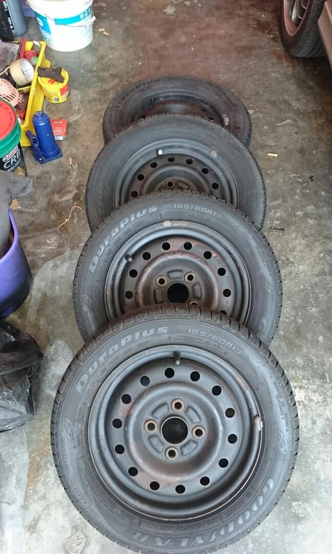 Rim 13 besi pcd100 serta tayar, Auto Accessories on Carousell