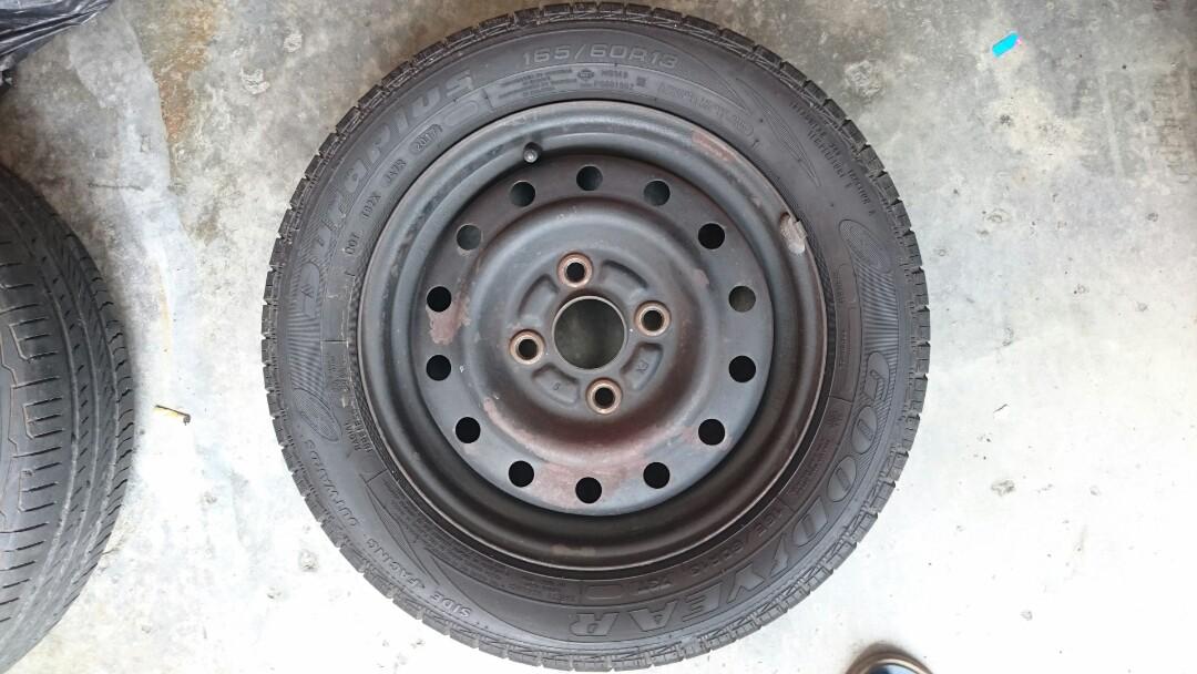 Rim 13 besi pcd100 serta tayar, Auto Accessories on Carousell