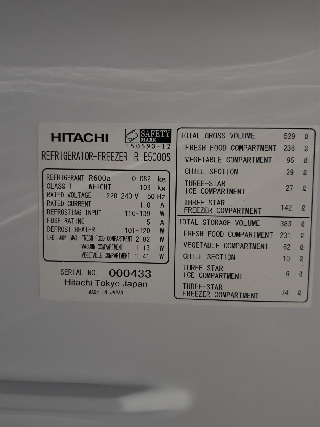 Hitachi 5 door btm mount freezer refrigerator (529L) BIG, TV & Home ...