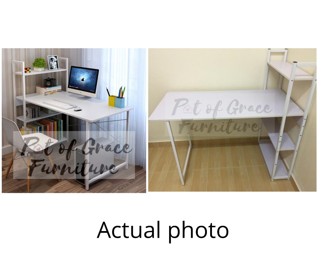 Study Table with side shelves white, Furniture & Home Living, Furniture ...