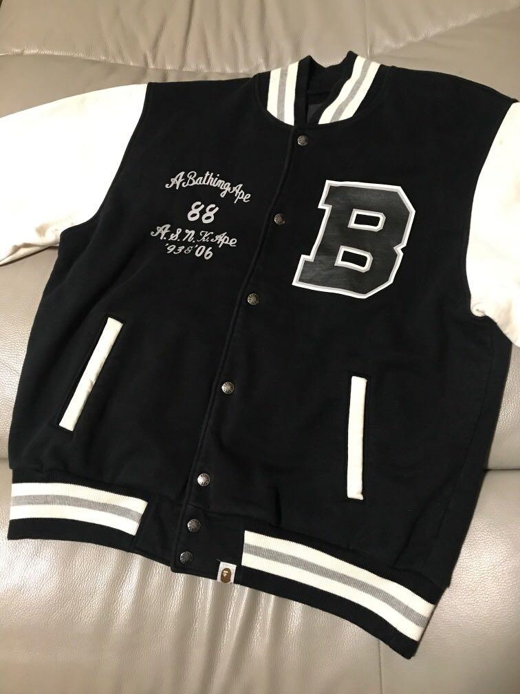 BAPE A BATHING APE BASEBALL JACKET 棒球䄛 外套 黑白 #ootdformen, 男裝, 外套及戶外衣服 ...