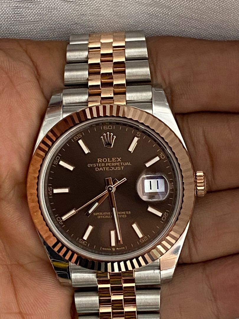 ROLEX Datejust 41mm Steel & 18k Rose Gold Choco Dial 126331, Men's ...