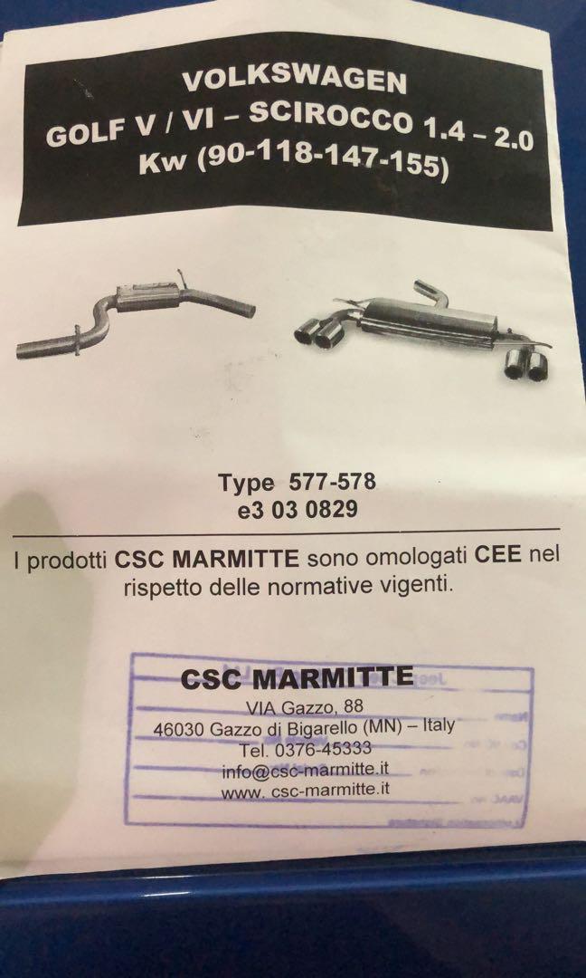 CSC Marmitte Exhaust Scirocco Golf, Car Accessories, Accessories on ...