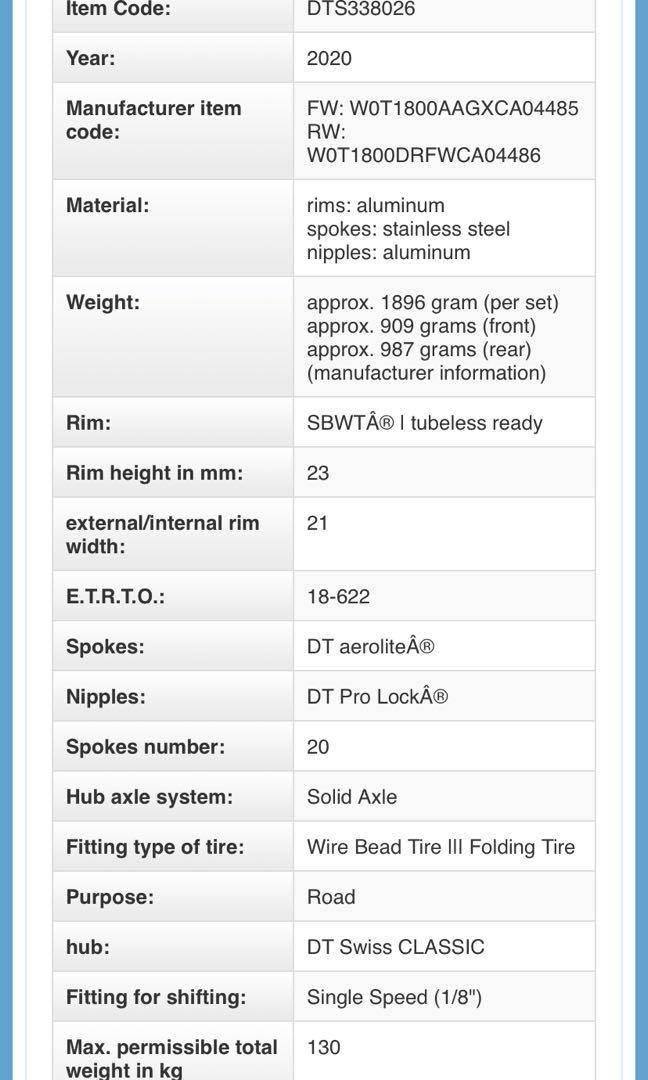 DT swiss T1800 aluminium wheelset, Sports Equipment, Bicycles & Parts ...
