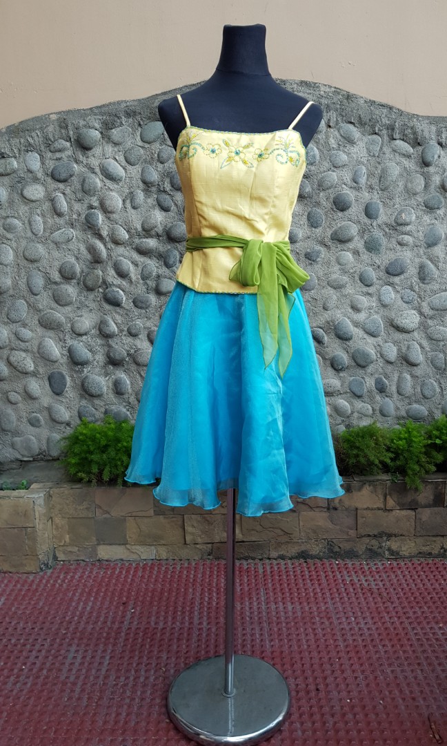 Mikaelah Michelle 2 Piece Yellow and Aqua Blue Gown, Women's Fashion ...