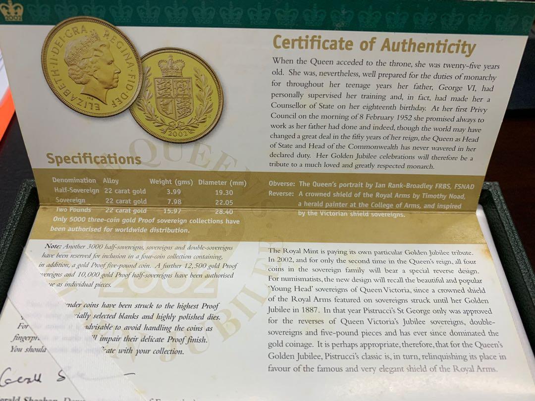 2002 GOLDEN JUBILEE SOVEREIGN GOLD PROOF 3-COIN SET, Hobbies & Toys ...
