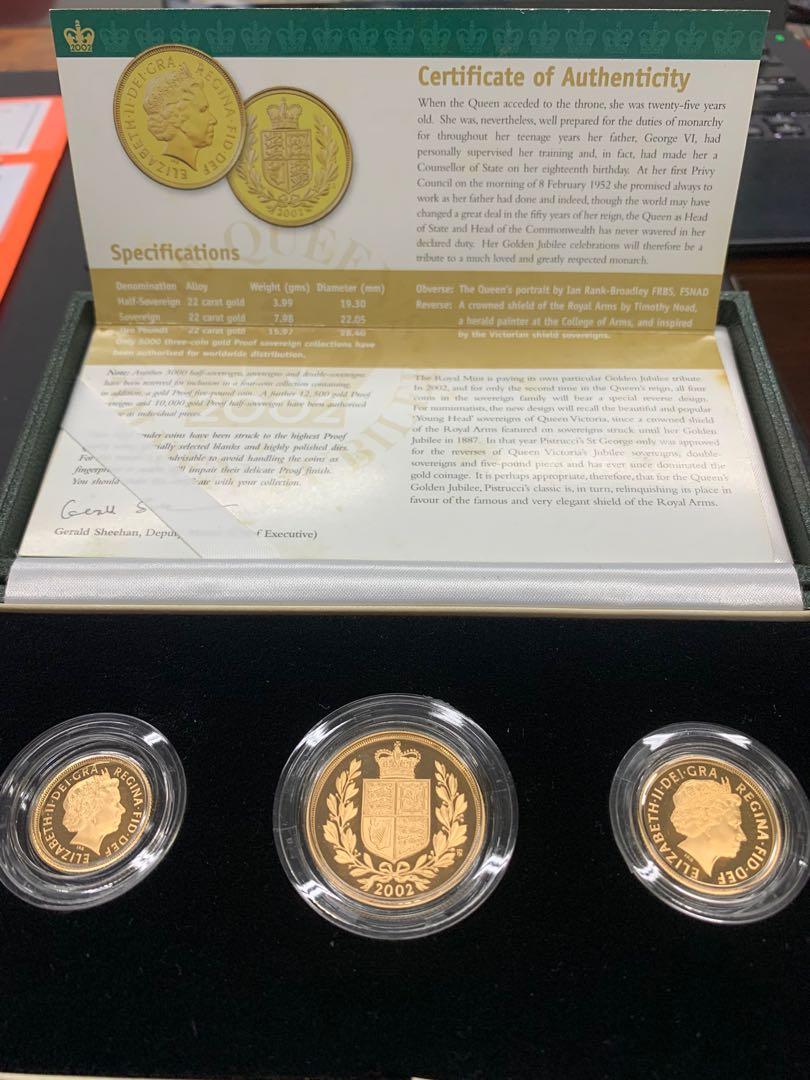 2002 GOLDEN JUBILEE SOVEREIGN GOLD PROOF 3-COIN SET, Hobbies & Toys ...