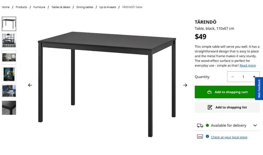 Ikea TÄRENDÖ Black Table - Let go at $15 (Retail Price: $49), Furniture ...