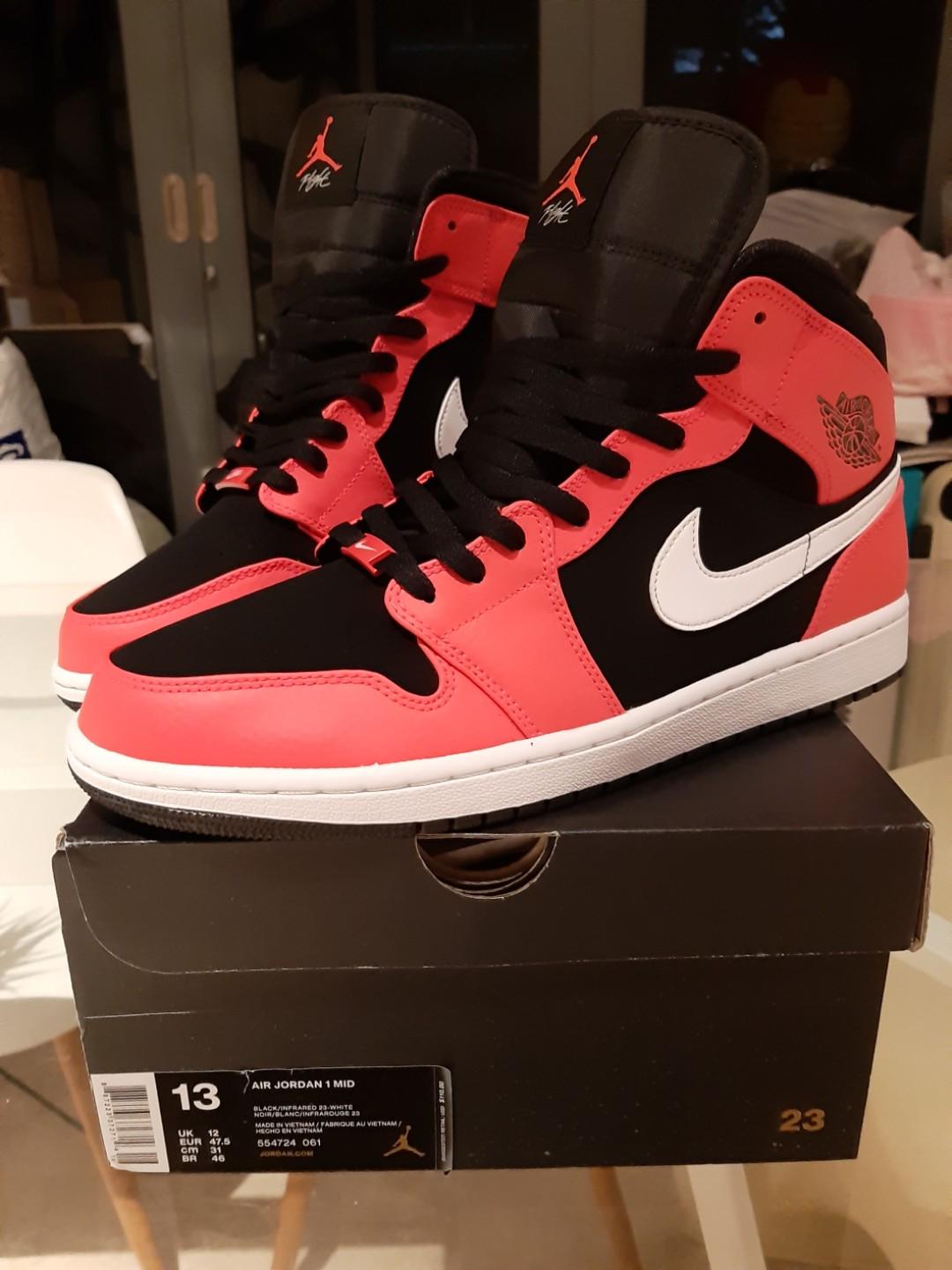 US13 Nike Air Jordan 1 Infrared 23 Infra Red Mens Sneakers Shoes ...