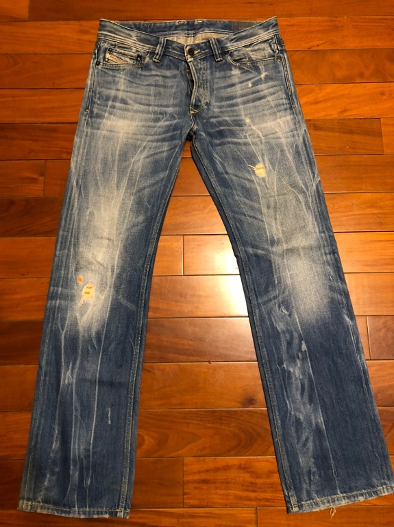 Diesel Viker 8K2 W30L30 閃電彈孔刷紋 橘色內裡補丁 牛仔褲, 他的時尚, 休閒運動服飾在旋轉拍賣