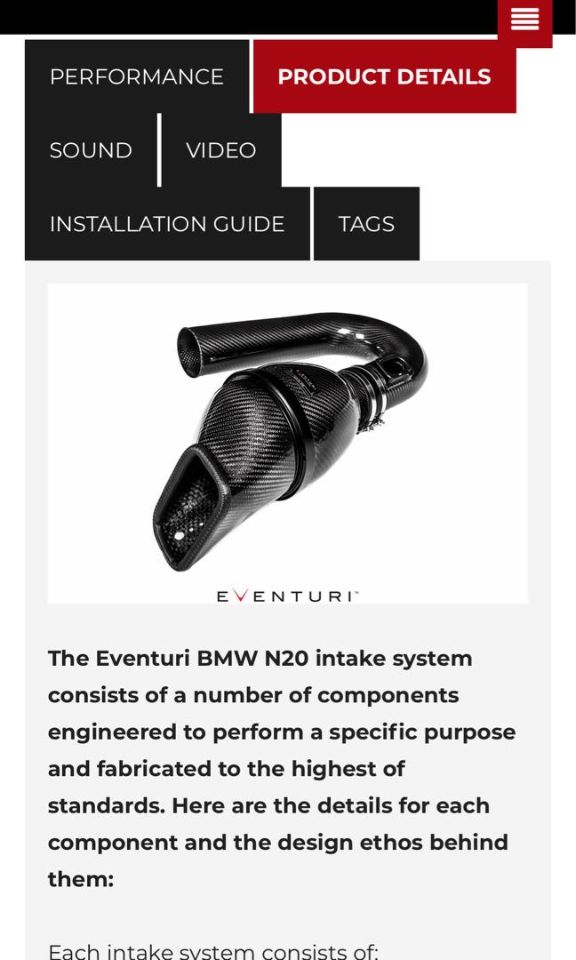 BMW Eventuri Carbon Intake N20 125/220/320/328, Car Accessories ...