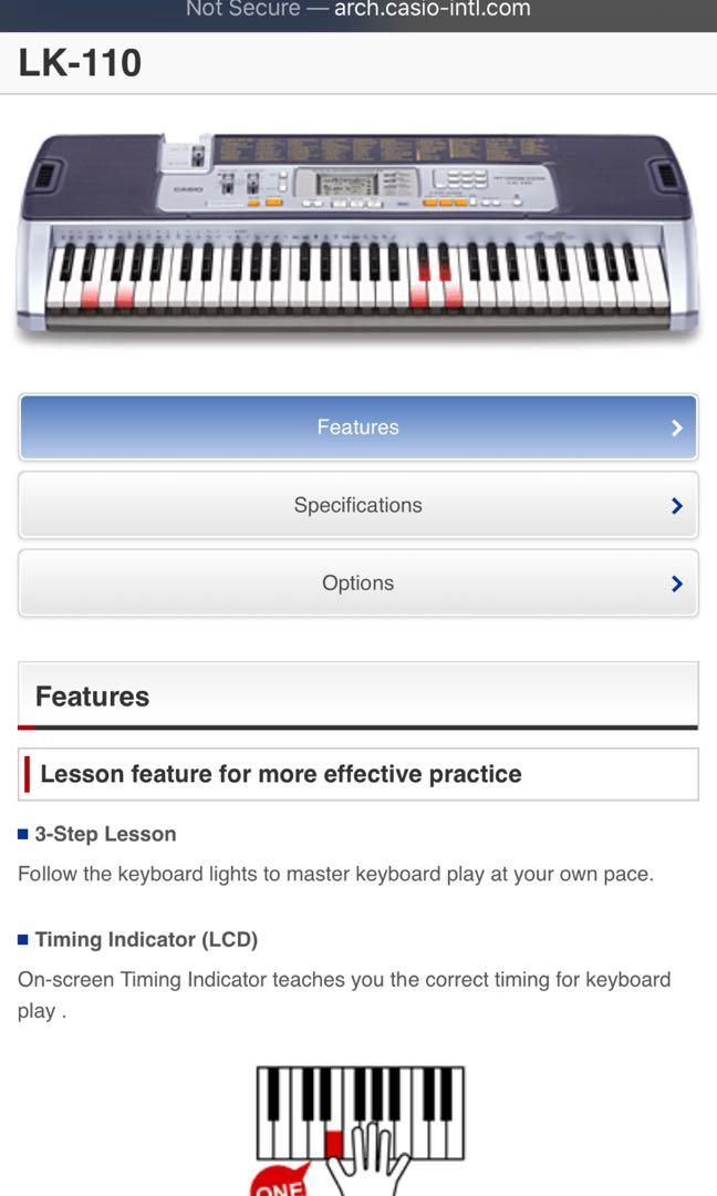 Casio Keyboard LK110 with Stand, Hobbies & Toys, Music & Media, Musical ...