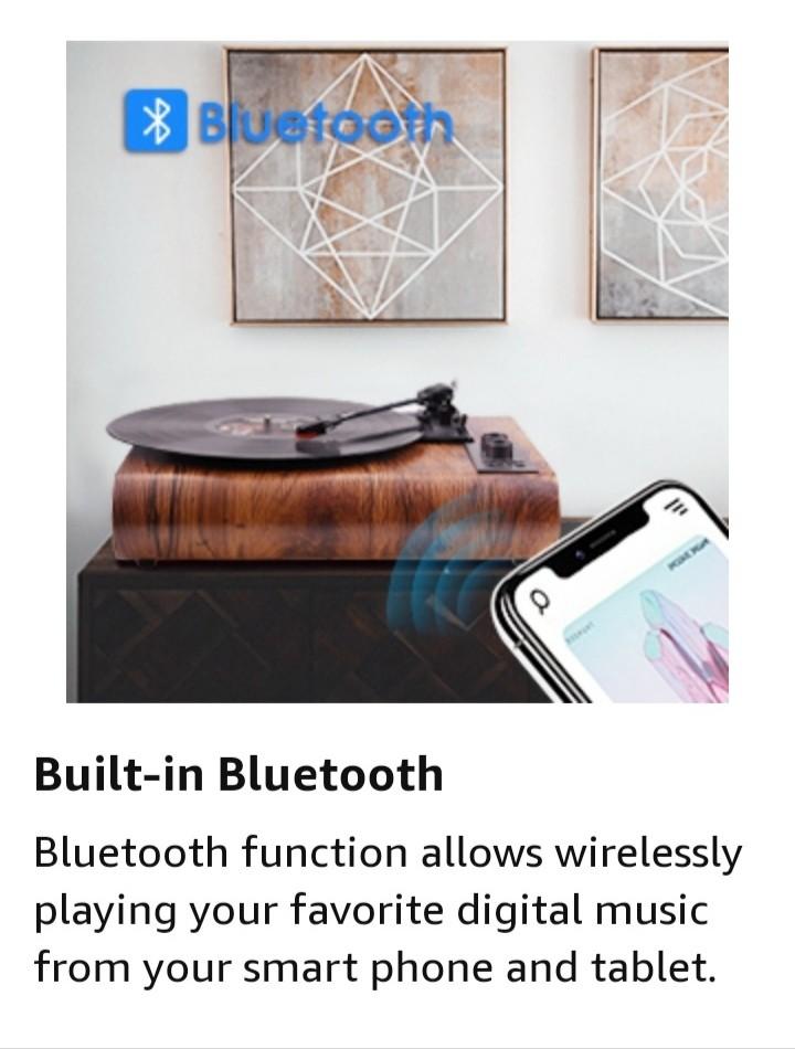 VOKSUN Retro Vintage Style Bluetooth Turntable Vinyl Plaka Record ...