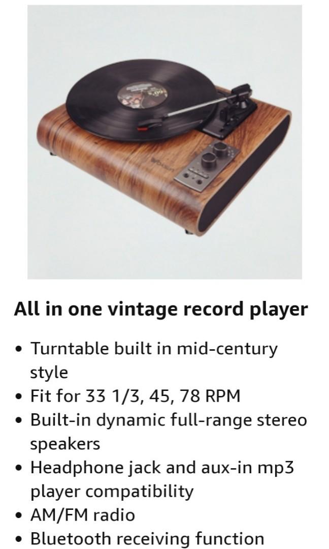 VOKSUN Retro Vintage Style Bluetooth Turntable Vinyl Plaka Record ...