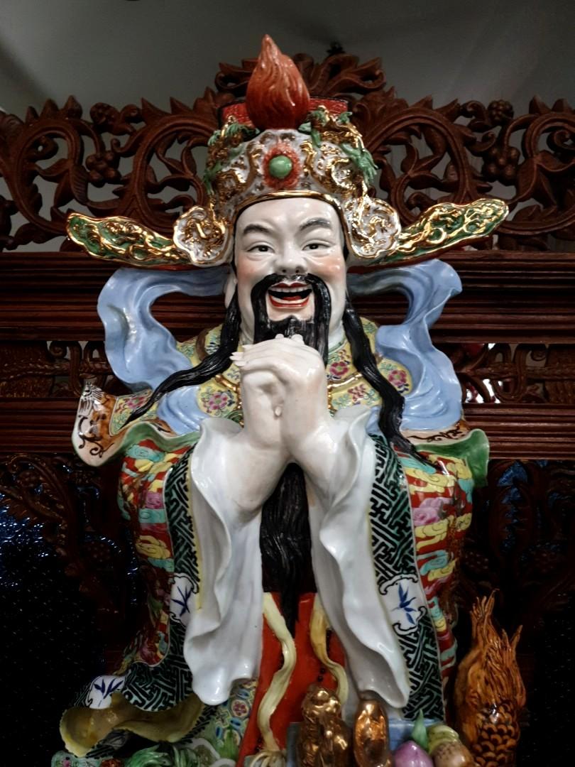 Very high quality antique porcelain fu luk shou almost 3 feet tall ...