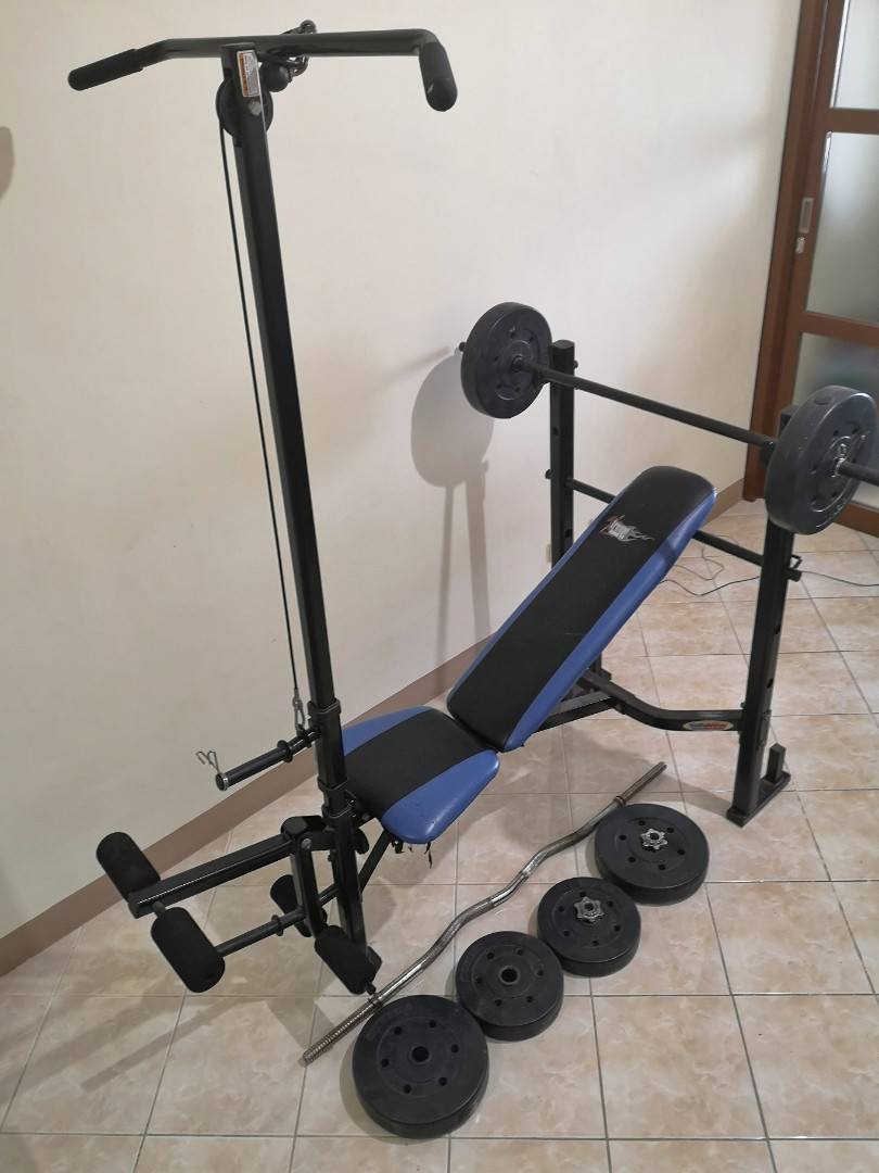 Bench Press + Coated Plates + Metal Plates Set, Sports Equipment ...