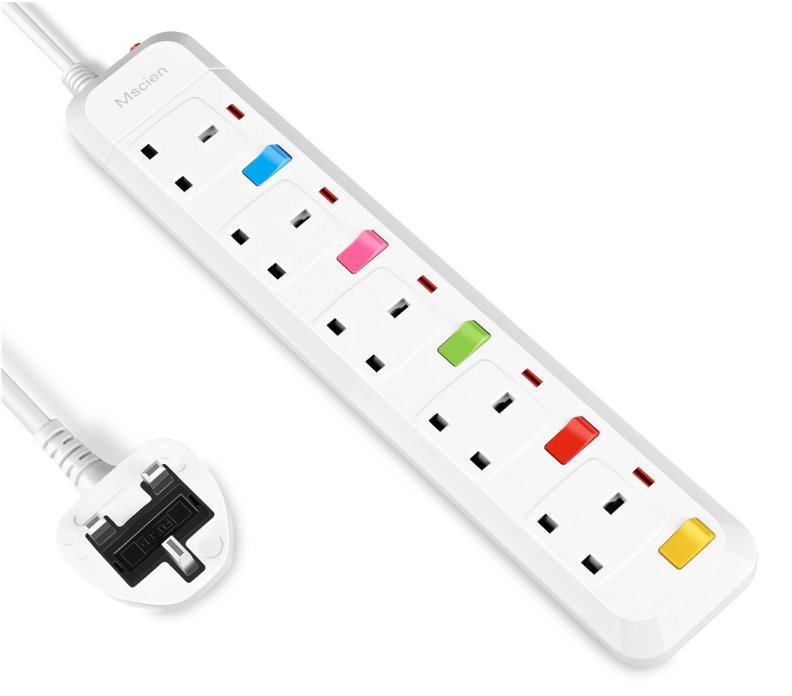 Multi Sockets Extension, Individually Switched 5 Way Surge Protected 3M ...