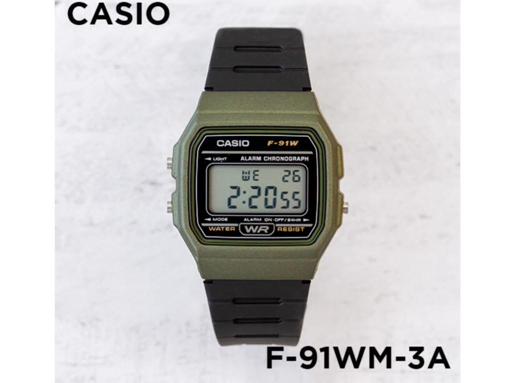 Casio F91WM-3A Military Green Retro Digital F91 Resin Strap F-91WM-3A ...
