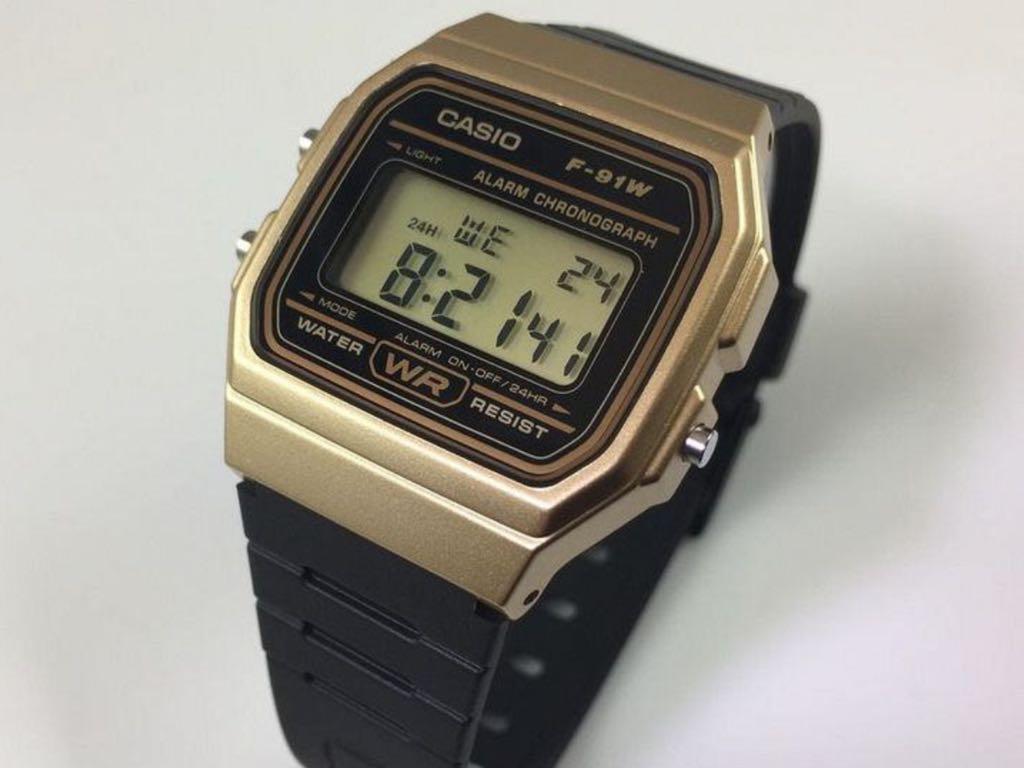 Casio F91WM-9A Digital Gold Black Watch F91 Brand New, Women's Fashion ...