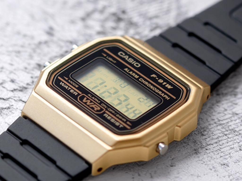 Casio F91WM-9A Digital Gold Black Watch F91 Brand New, Women's Fashion ...