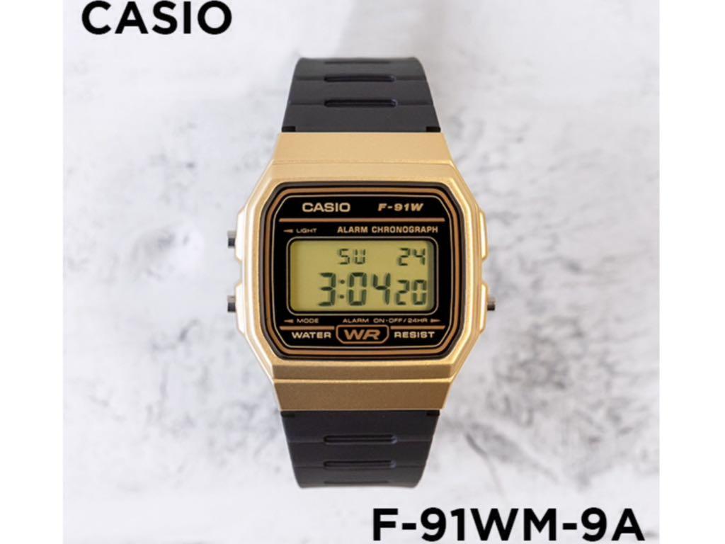 Casio F91WM-9A Digital Gold Black Watch F91 Brand New, Women's Fashion ...