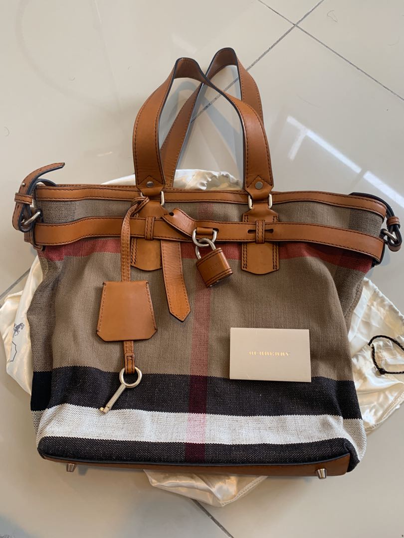 Burberry Canvas Check Medium Tote Bag, Women's Fashion, Bags & Wallets ...
