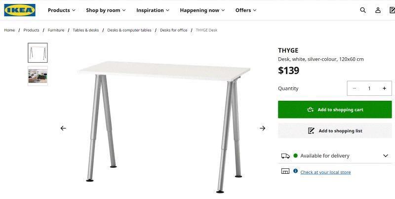 Ikea Thyge Desk 120x60 cm white-silver, Furniture & Home Living ...