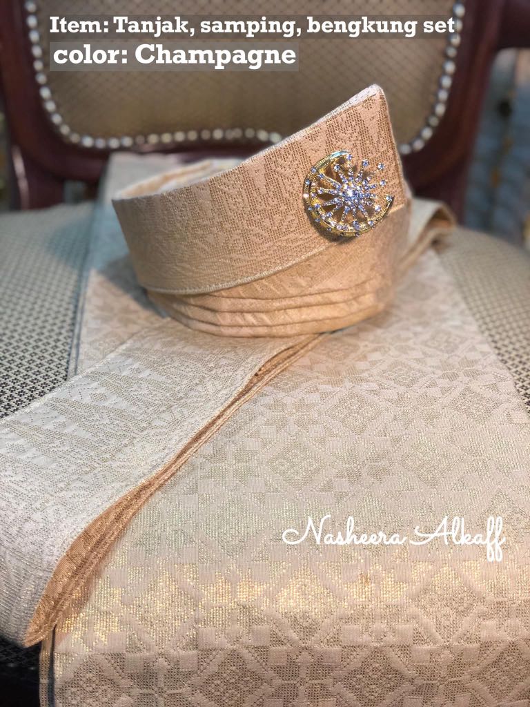 In Stock Champagne / nude color Tanjak set with samping and bengkung ...