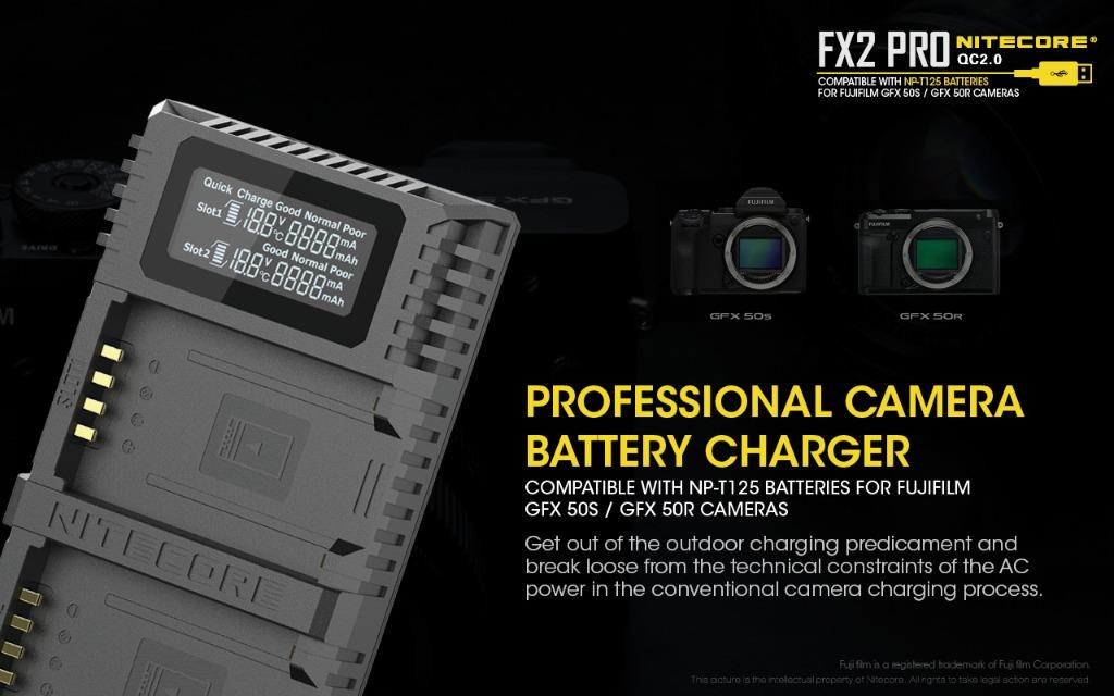 NITECORE FX2 PRO USB QC2.0 charger for Fujifilm GFX-50S, GFX-50R camera ...