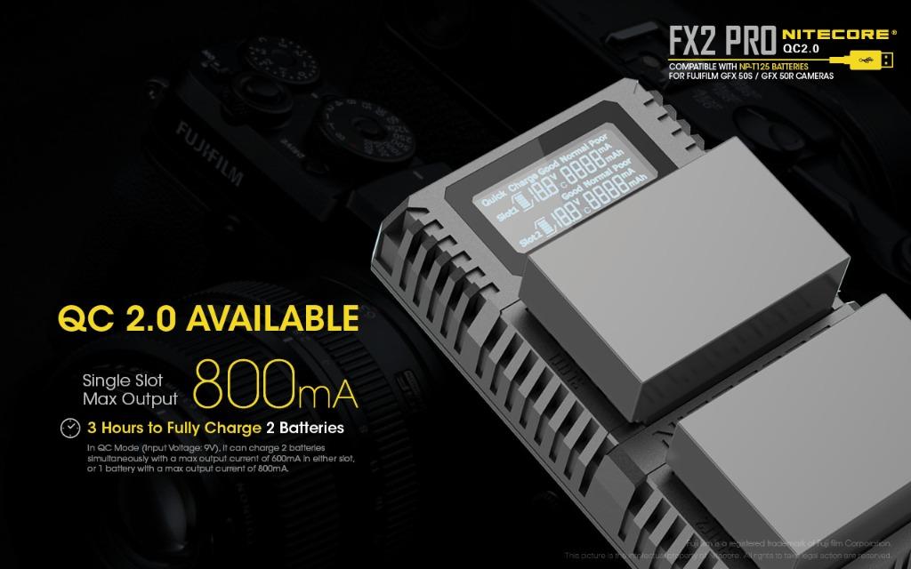 NITECORE FX2 PRO USB QC2.0 charger for Fujifilm GFX-50S, GFX-50R camera ...