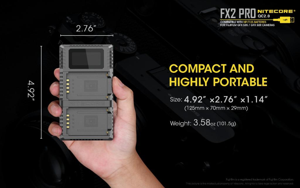 NITECORE FX2 PRO USB QC2.0 charger for Fujifilm GFX-50S, GFX-50R camera ...