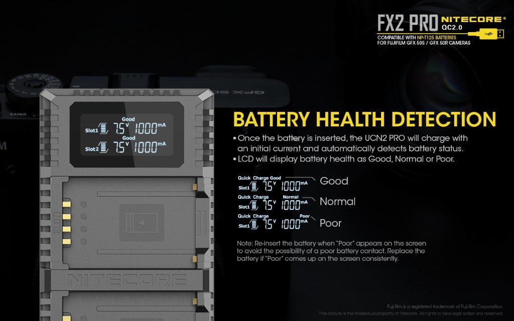 NITECORE FX2 PRO USB QC2.0 charger for Fujifilm GFX-50S, GFX-50R camera ...