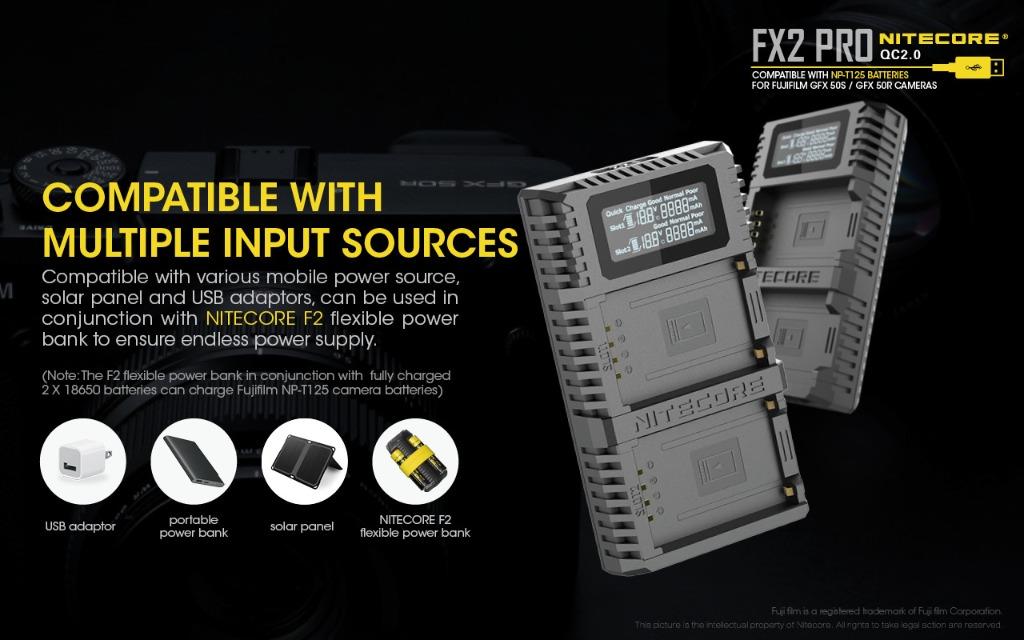 NITECORE FX2 PRO USB QC2.0 charger for Fujifilm GFX-50S, GFX-50R camera ...