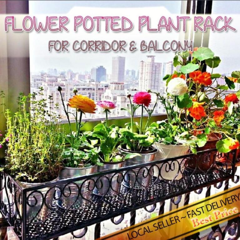 PLANT FLOWER POT BALCONY RAILING SHELF HANGING RACK HOME GARDEN ...