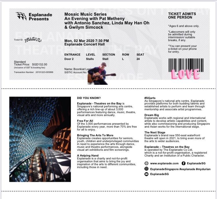 Selling Famous Jazz Guitarist Concert ! 2 tickets , ***** 60% Discount ...