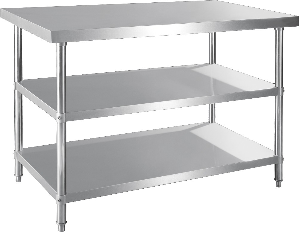 Stainless table with mid and bottom shelves 3 layers table, Furniture ...