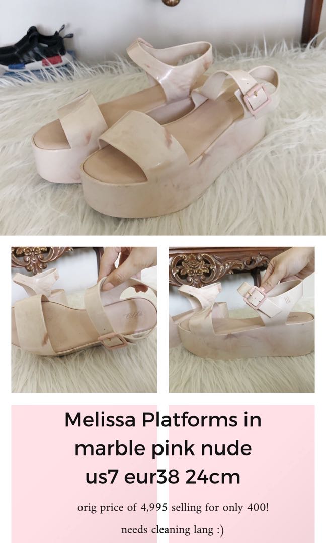 Melissa Platforms Blush pink marble, Women's Fashion, Footwear, Flats & Sandals on Carousell