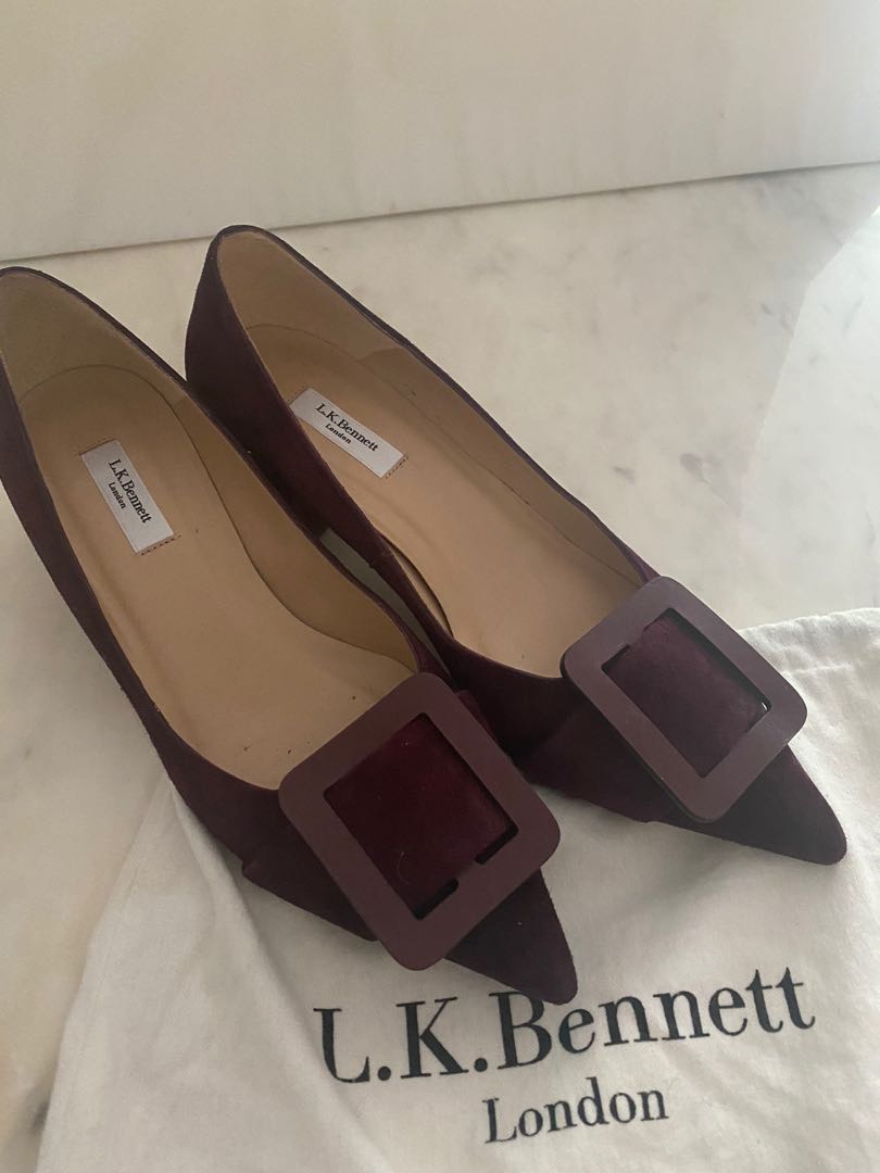 LK Bennett burgundy pointy suede heels, Women's Fashion, Footwear ...