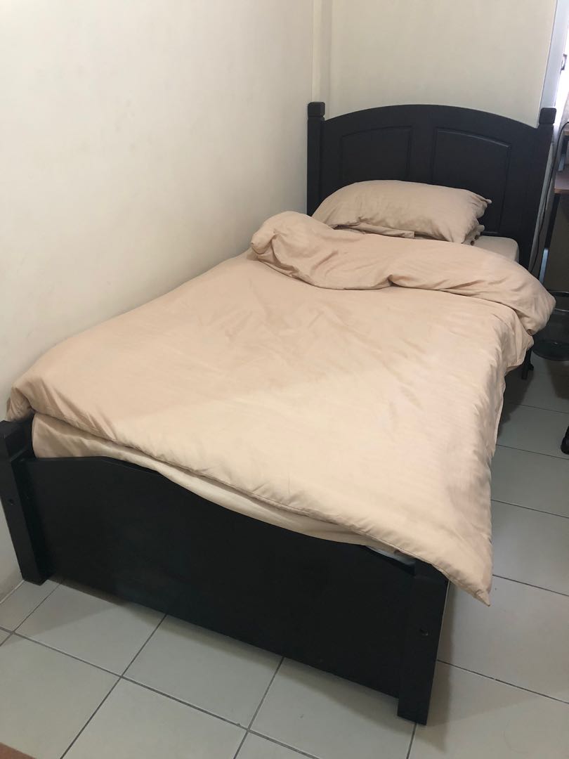 Salem Spring Mattress Single Bed with Wood Bed Frame, Furniture & Home ...