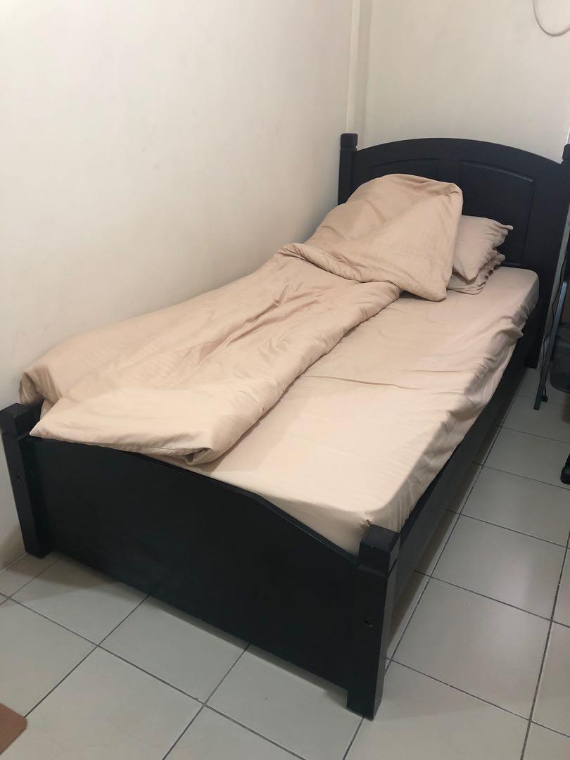 Salem Spring Mattress Single Bed with Wood Bed Frame, Furniture & Home ...