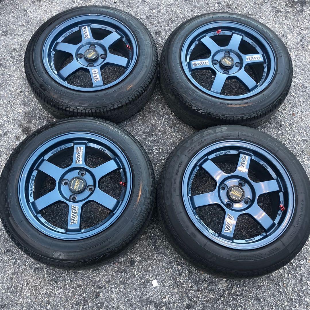Sport Rim TE37 15 Mag Blue 15 pcd100, Auto Accessories on Carousell