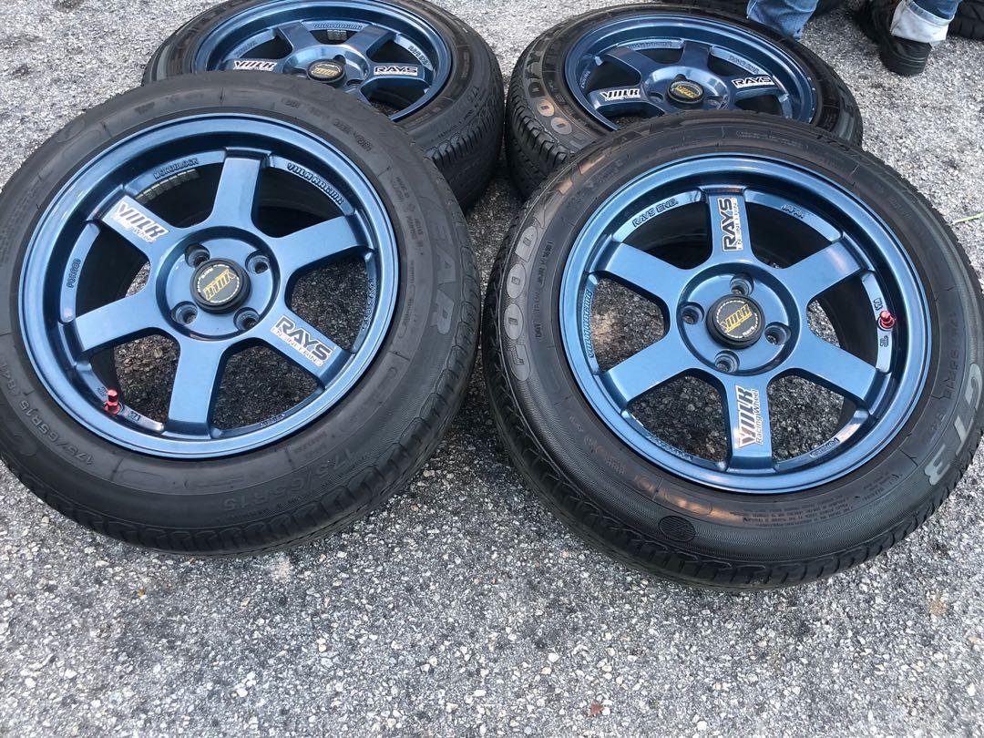 Sport Rim TE37 15 Mag Blue 15 pcd100, Auto Accessories on Carousell