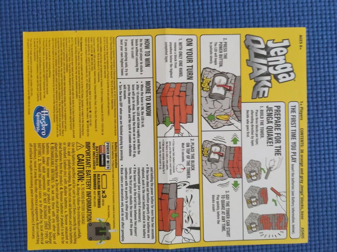 HASBRO Jenga quake board game., Hobbies & Toys, Toys & Games on Carousell